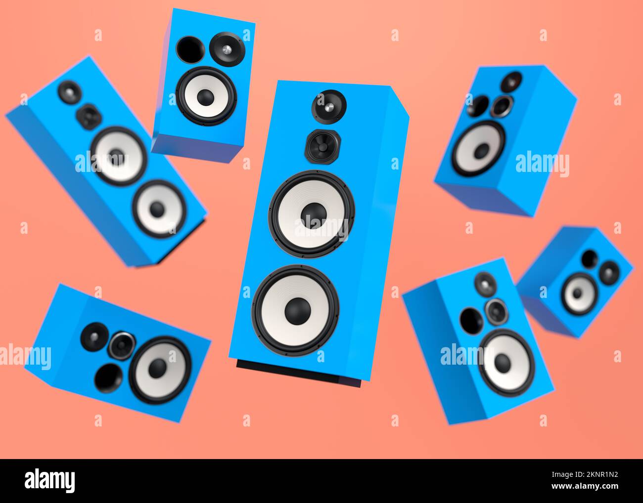 Set of Hi-fi speakers with loudspeakers isolated on coral background ...