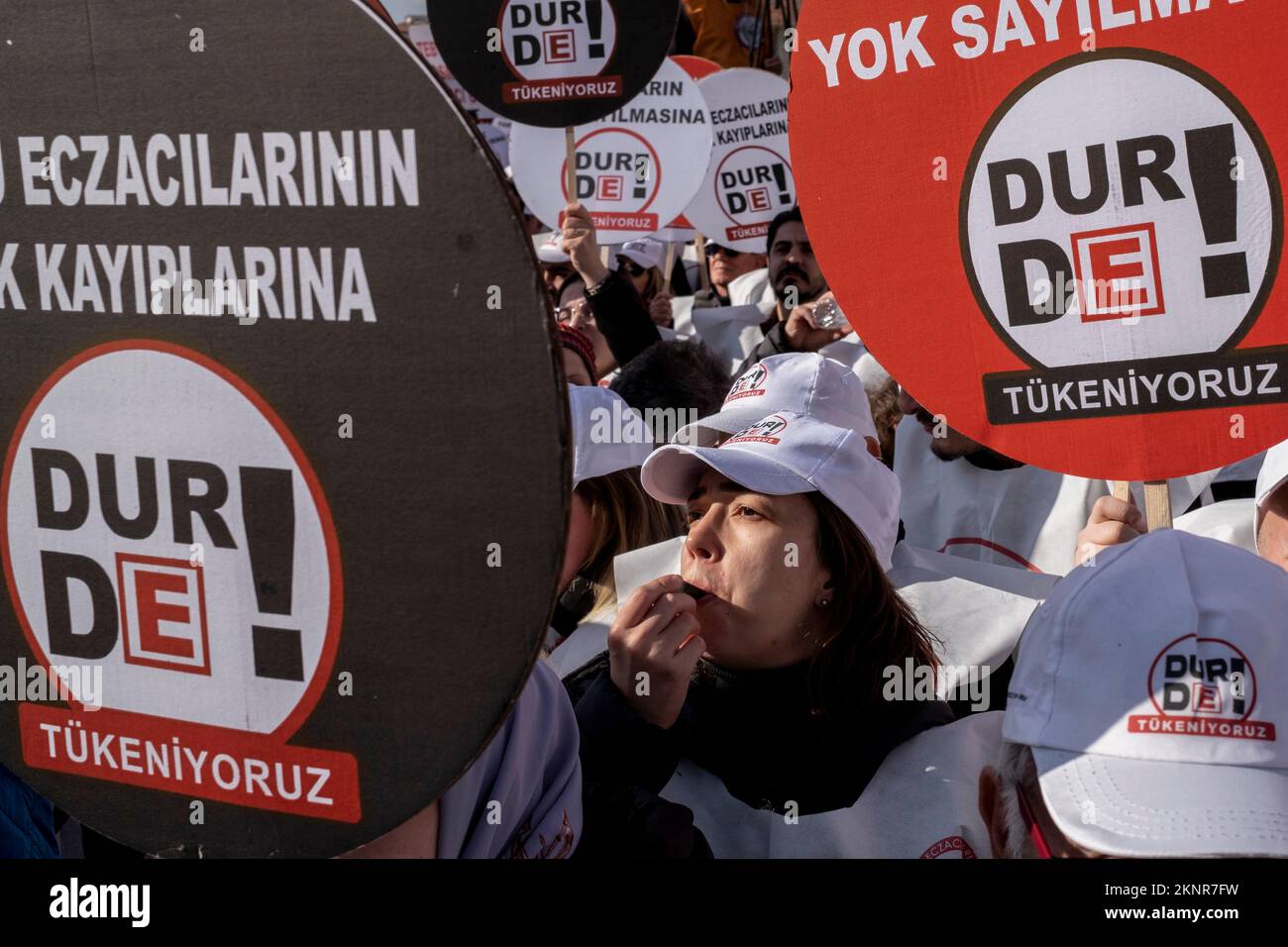 Ankara, Turkey. 27th Nov, 2022. A female pharmacist reacts to the ...