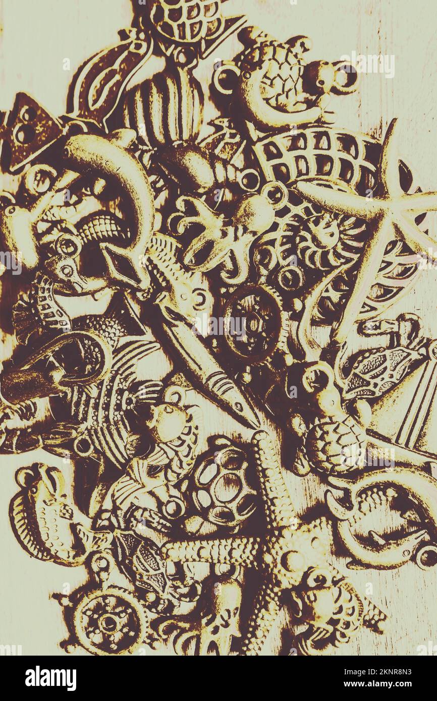 Seafaring still-life art on a maritime mix of beach theme icons from ...