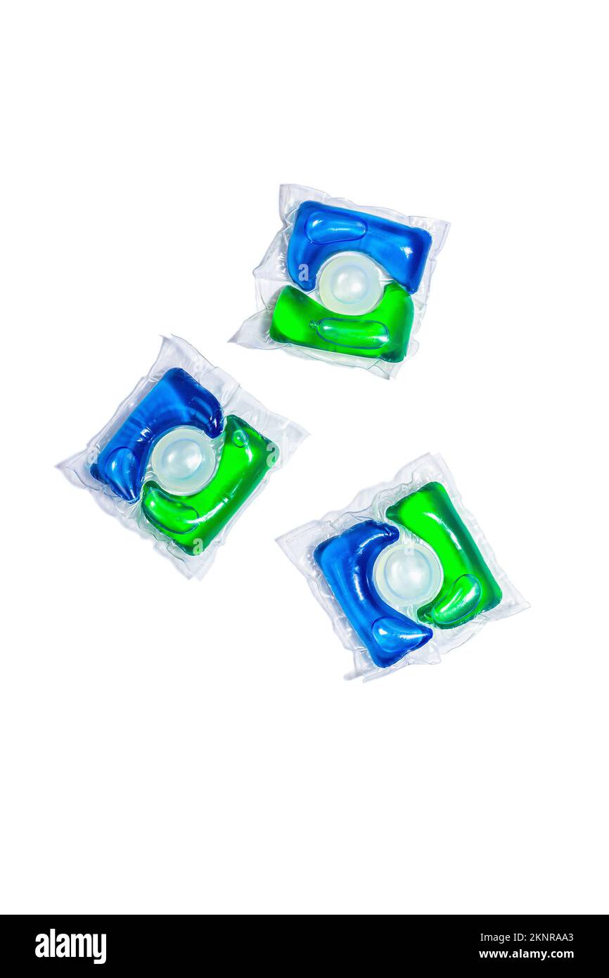 Capsules with detergent for washing machine isolated on white ...