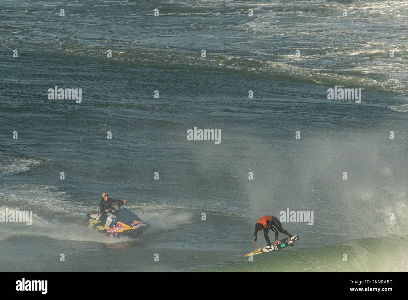 Tow-in Surf or Big Wave Surf at Praia do Norte, Nazaré, Portugal Stock ...