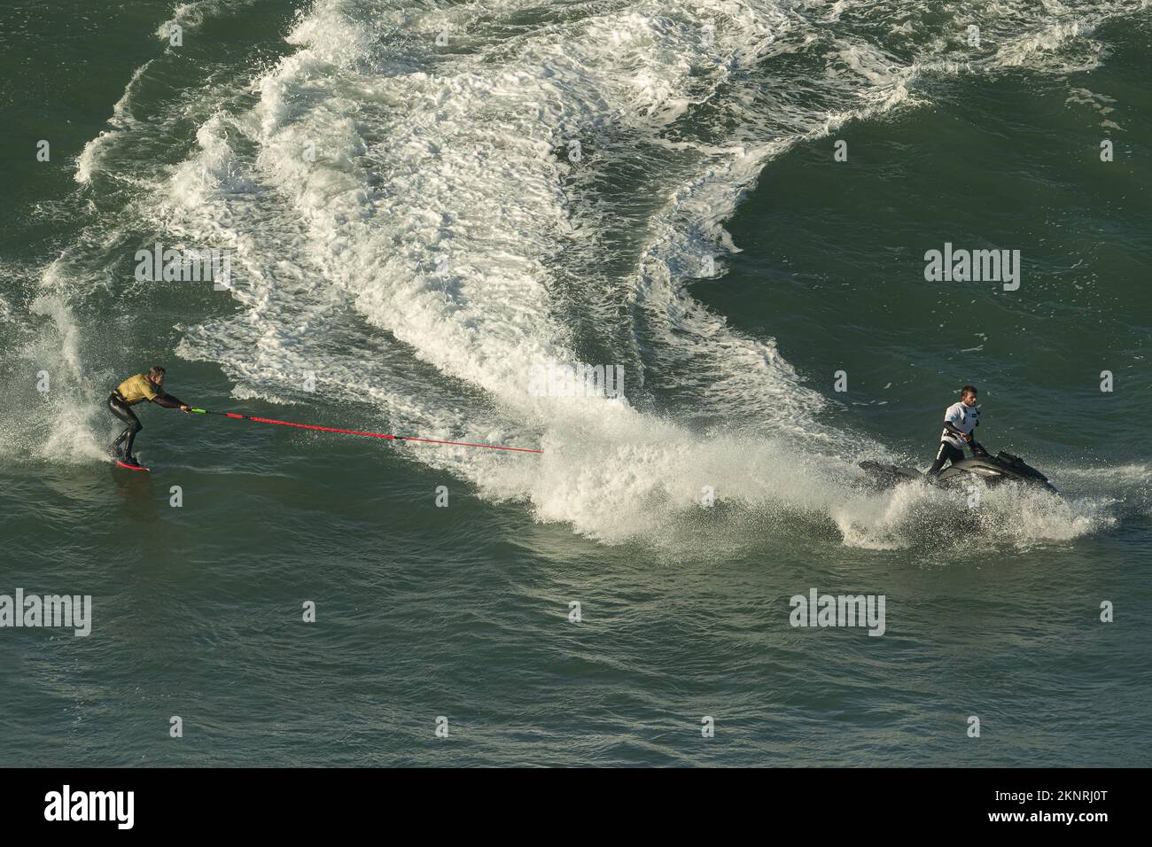 Tow-in Surf or Big Wave Surf at Praia do Norte, Nazaré, Portugal Stock ...