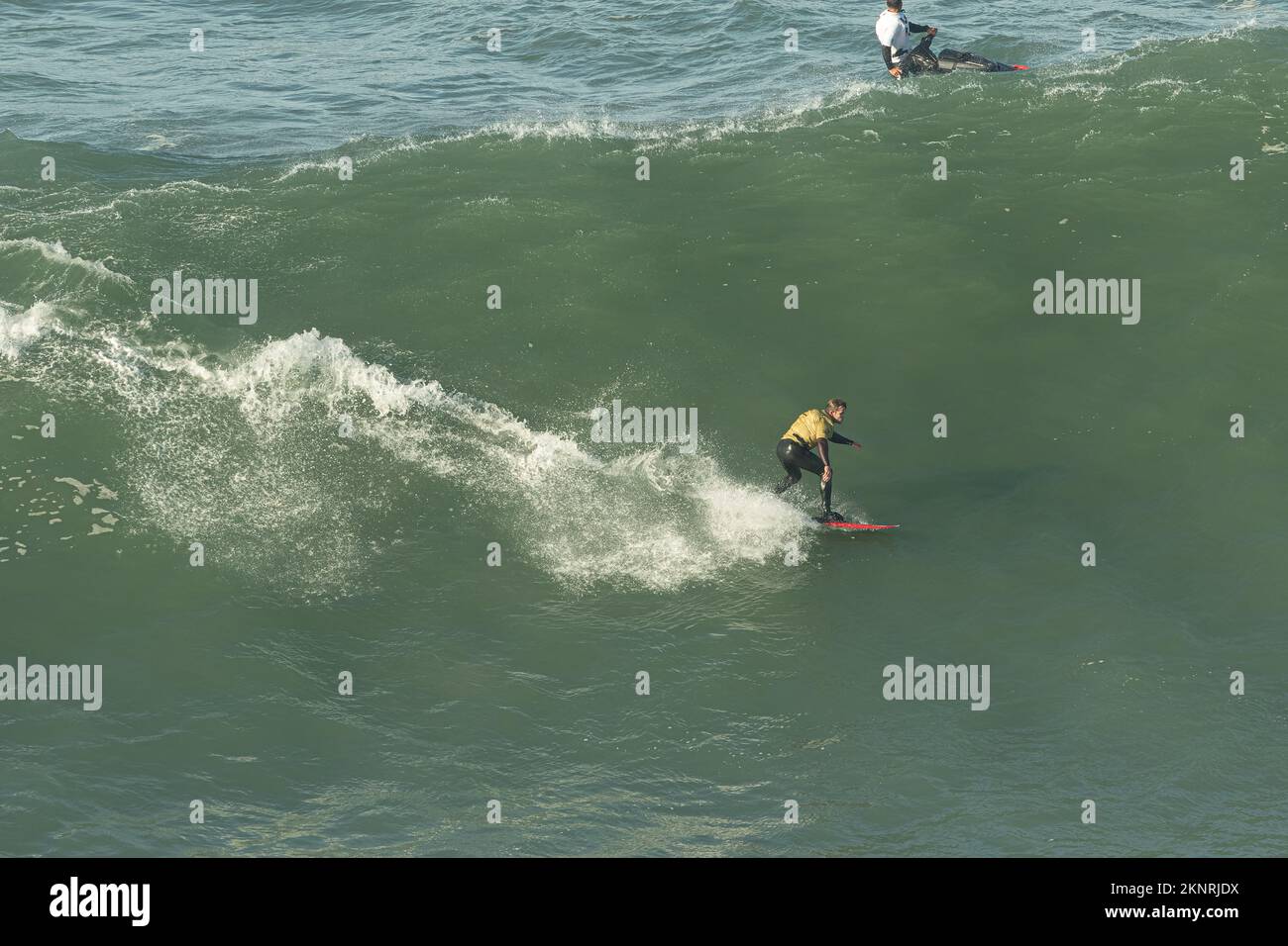 Tow-in Surf or Big Wave Surf at Praia do Norte, Nazaré, Portugal Stock ...