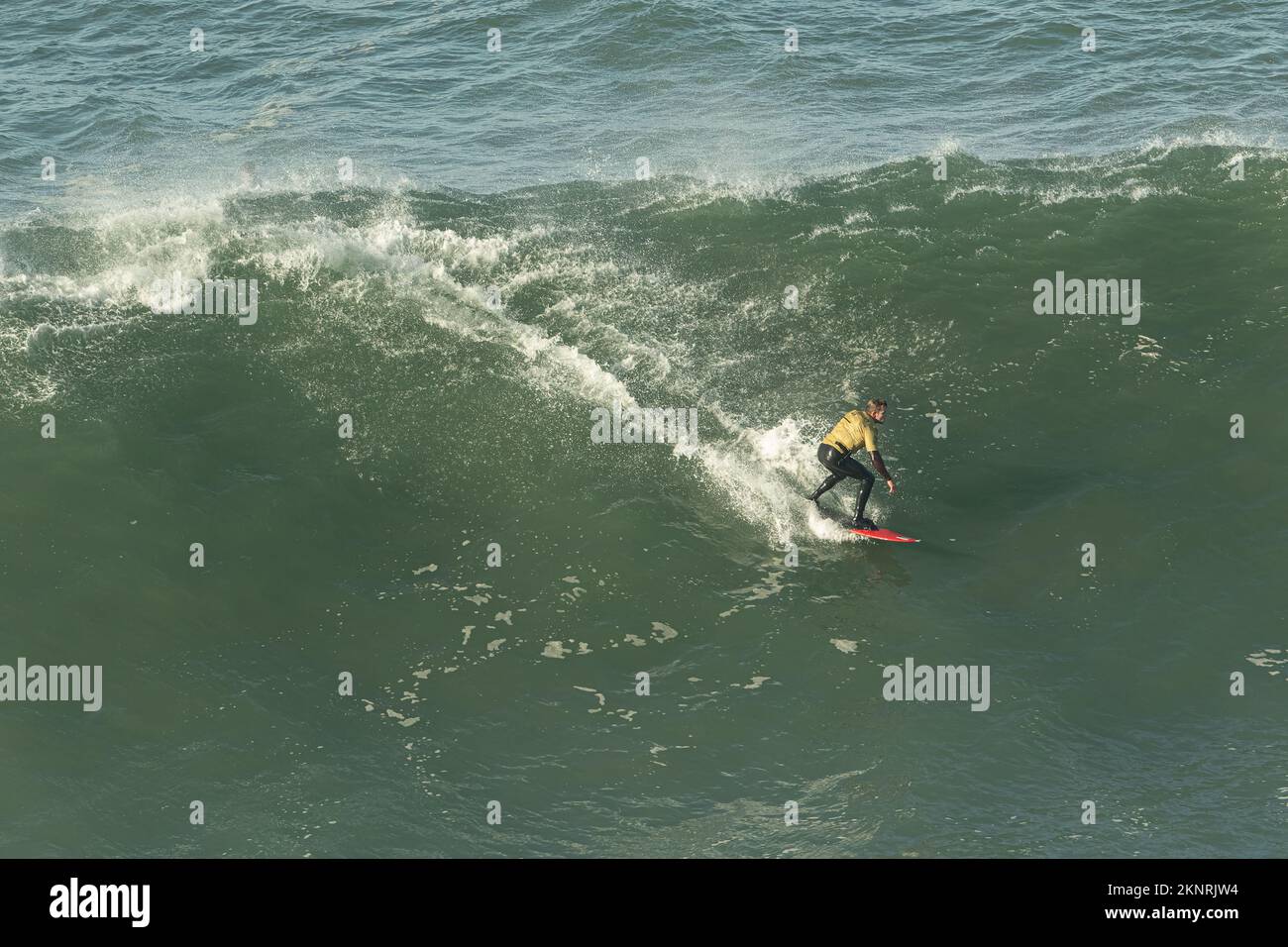 Tow-in Surf or Big Wave Surf at Praia do Norte, Nazaré, Portugal Stock ...