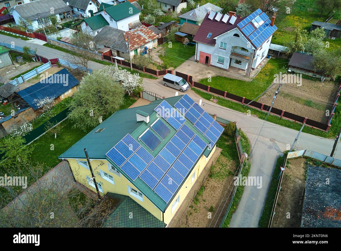 Private home roof covered with solar photovoltaic panels for generating ...