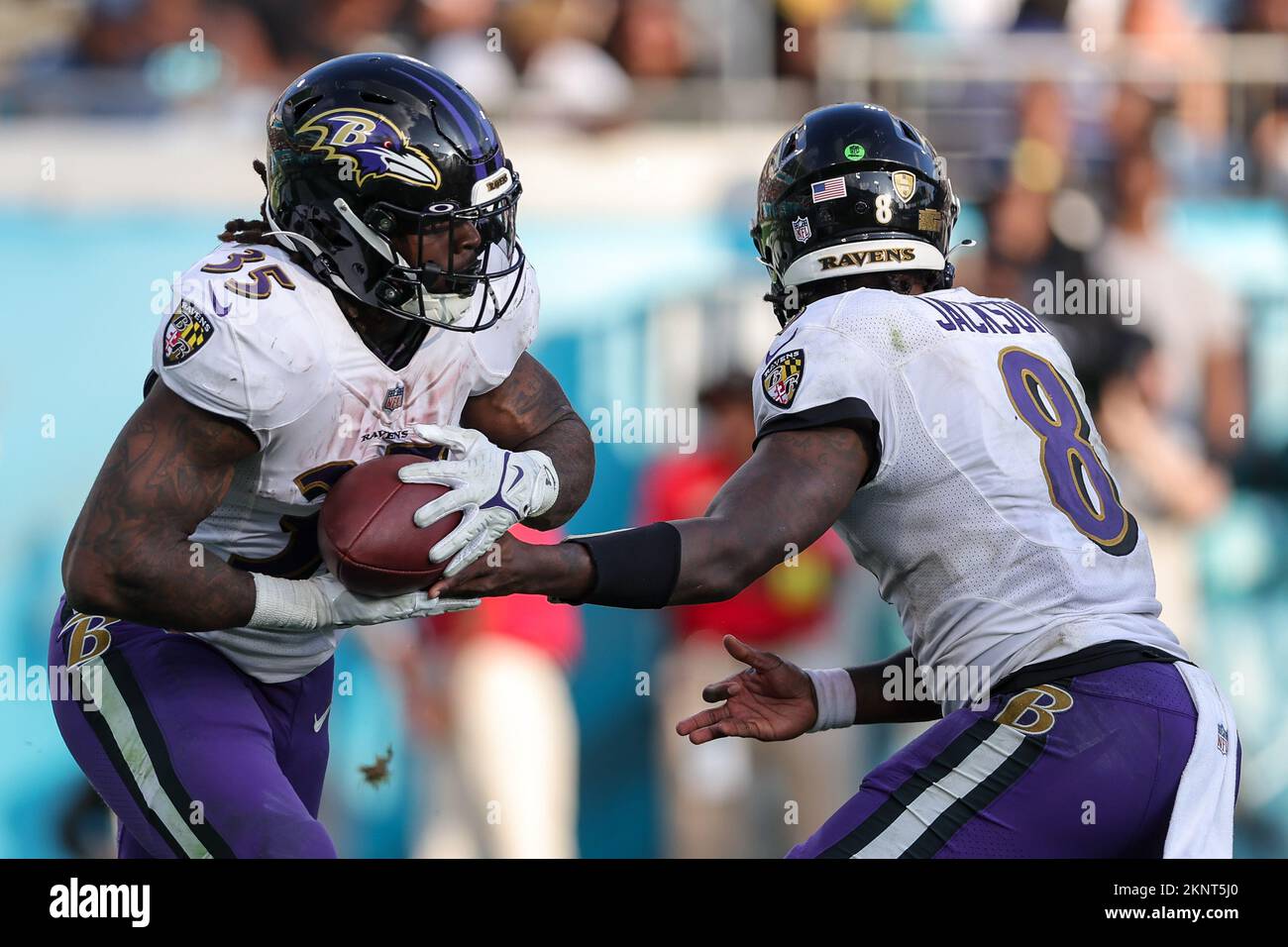 Jacksonville, Florida, USA. November 27, 2022: Baltimore Ravens running ...