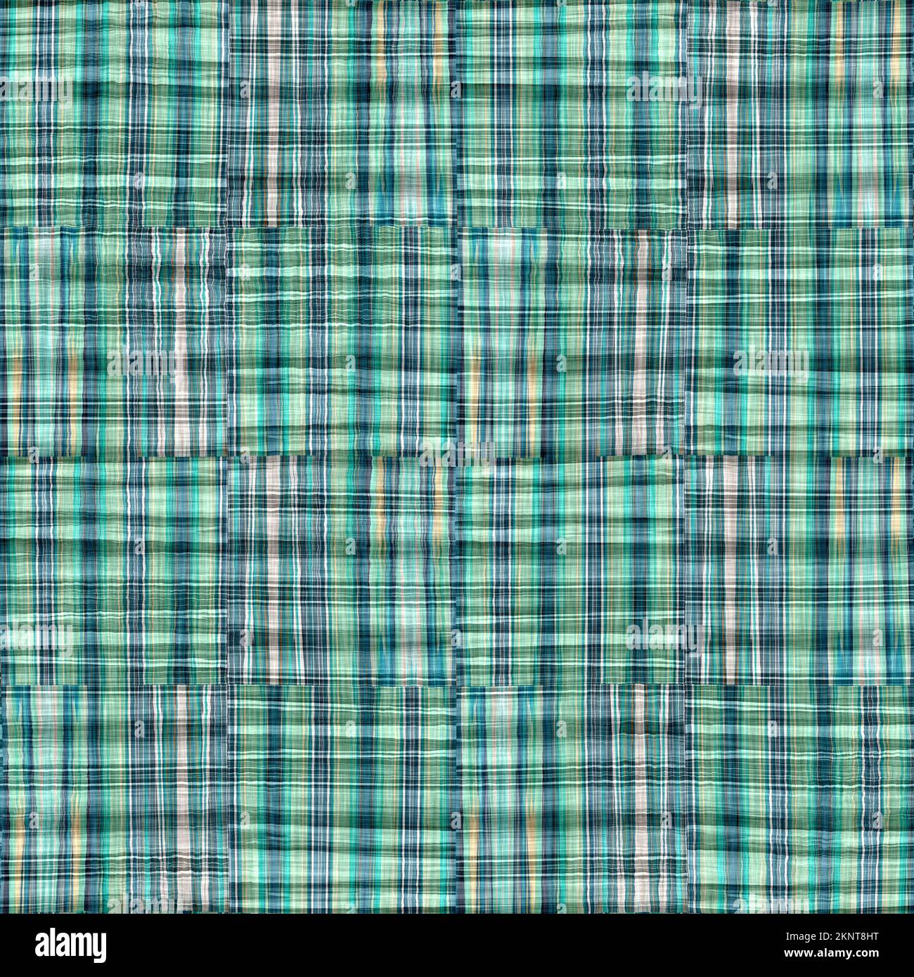 Teal rustic coastal beach house check fabric tile. Seamless sailor ...