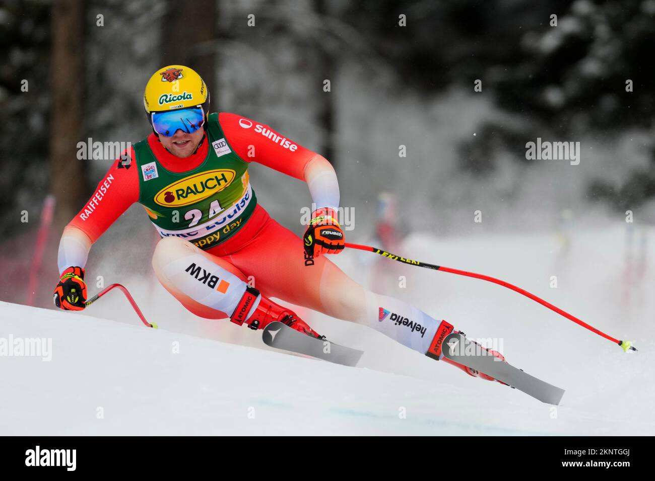 Switzerland's Niels Hintermann skis the course in the men's World Cup ...