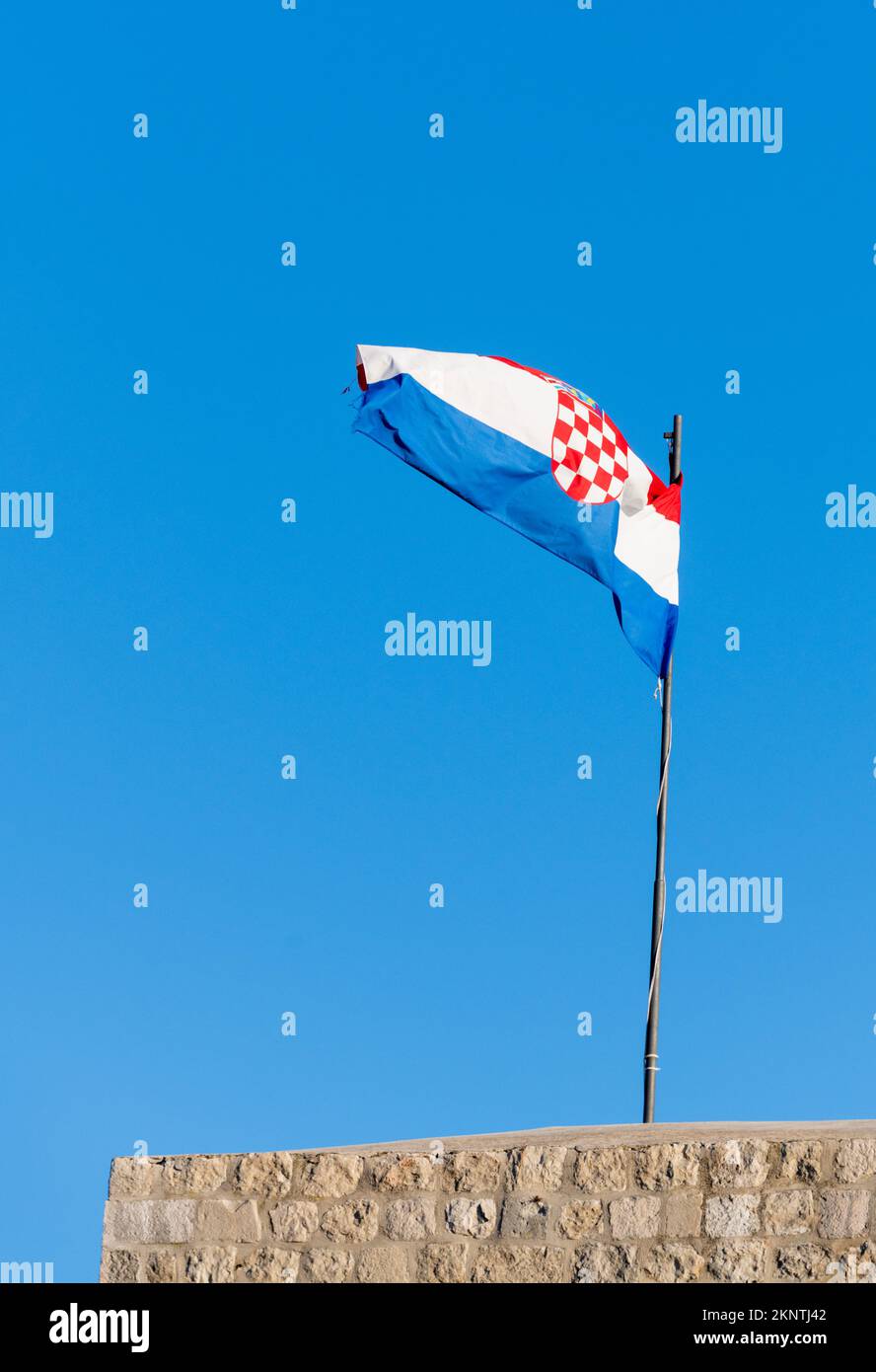 Croation flag flying over the old city walls of Dubrovnik, November ...