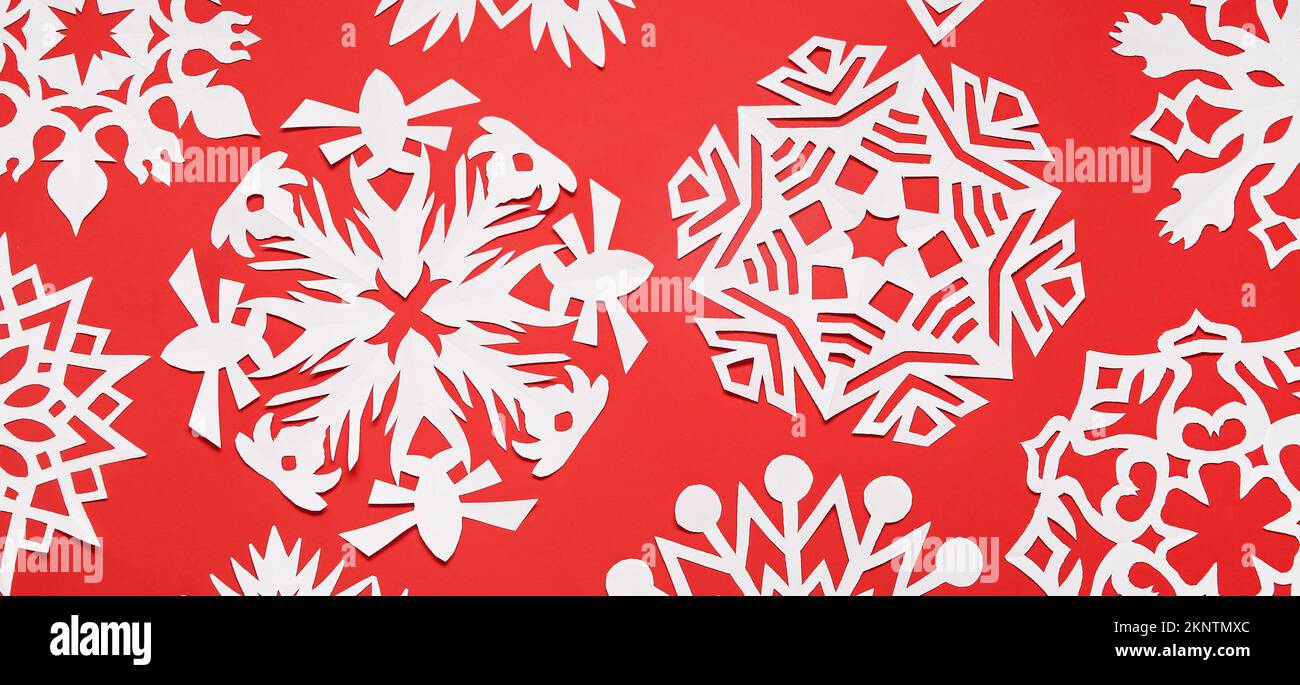 Beautiful paper snowflakes on red background. Pattern for design Stock ...