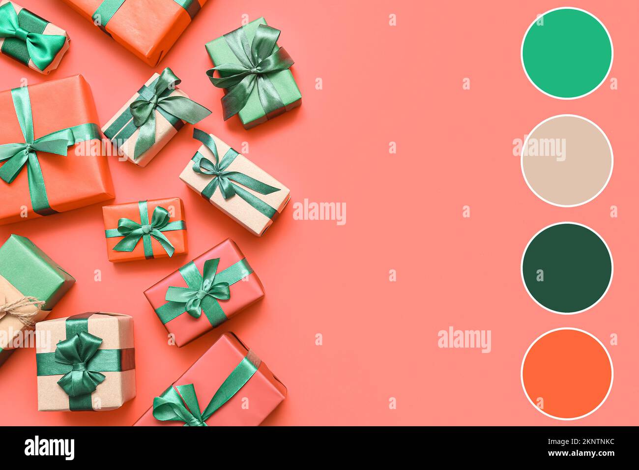 Beautiful gift boxes on red background. Different color patterns Stock ...