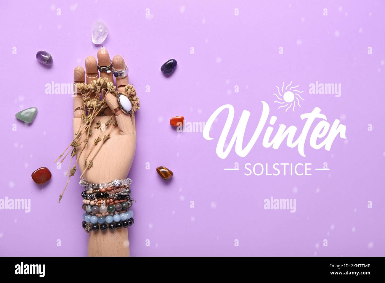 Beautiful greeting card for Winter Solstice celebration with wooden ...