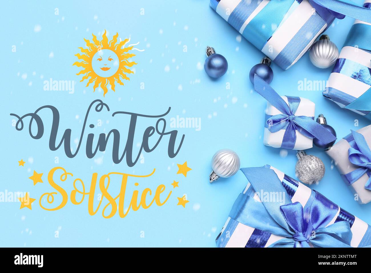 Beautiful greeting card for Winter Solstice celebration with gifts ...