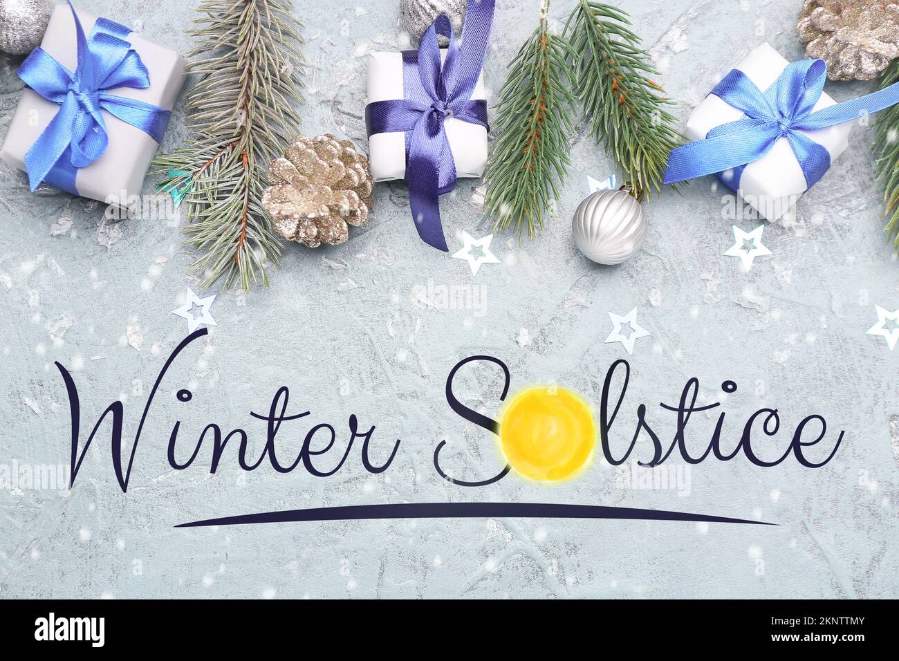 Beautiful greeting card for Winter Solstice celebration with gifts ...
