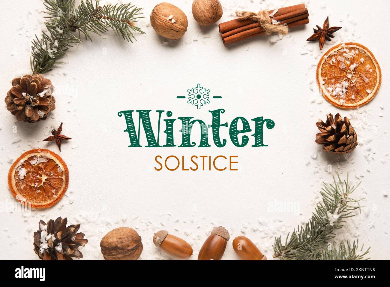 Beautiful greeting card for Winter Solstice celebration with natural ...