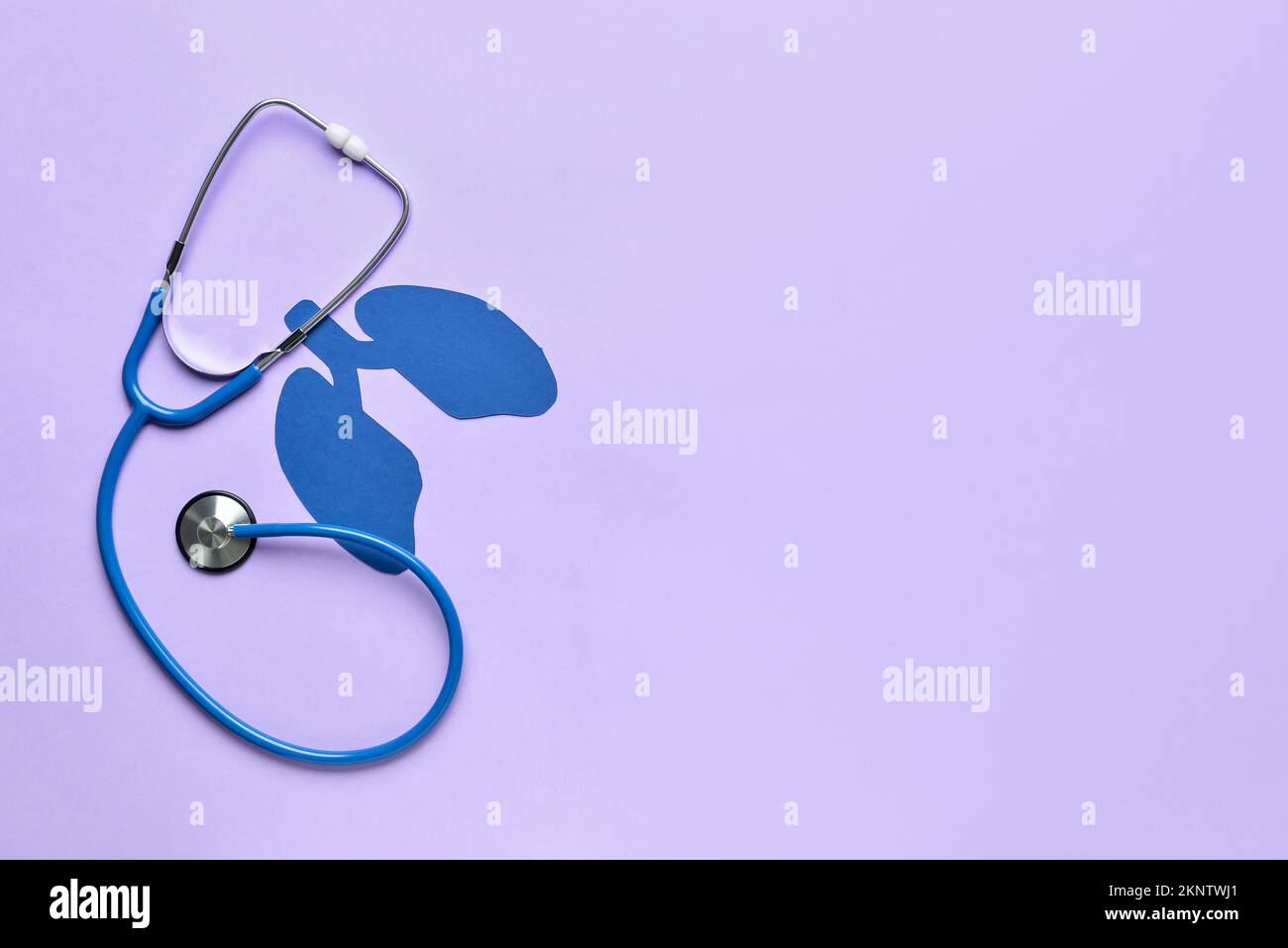Blue paper lungs with stethoscope on lilac background Stock Photo - Alamy