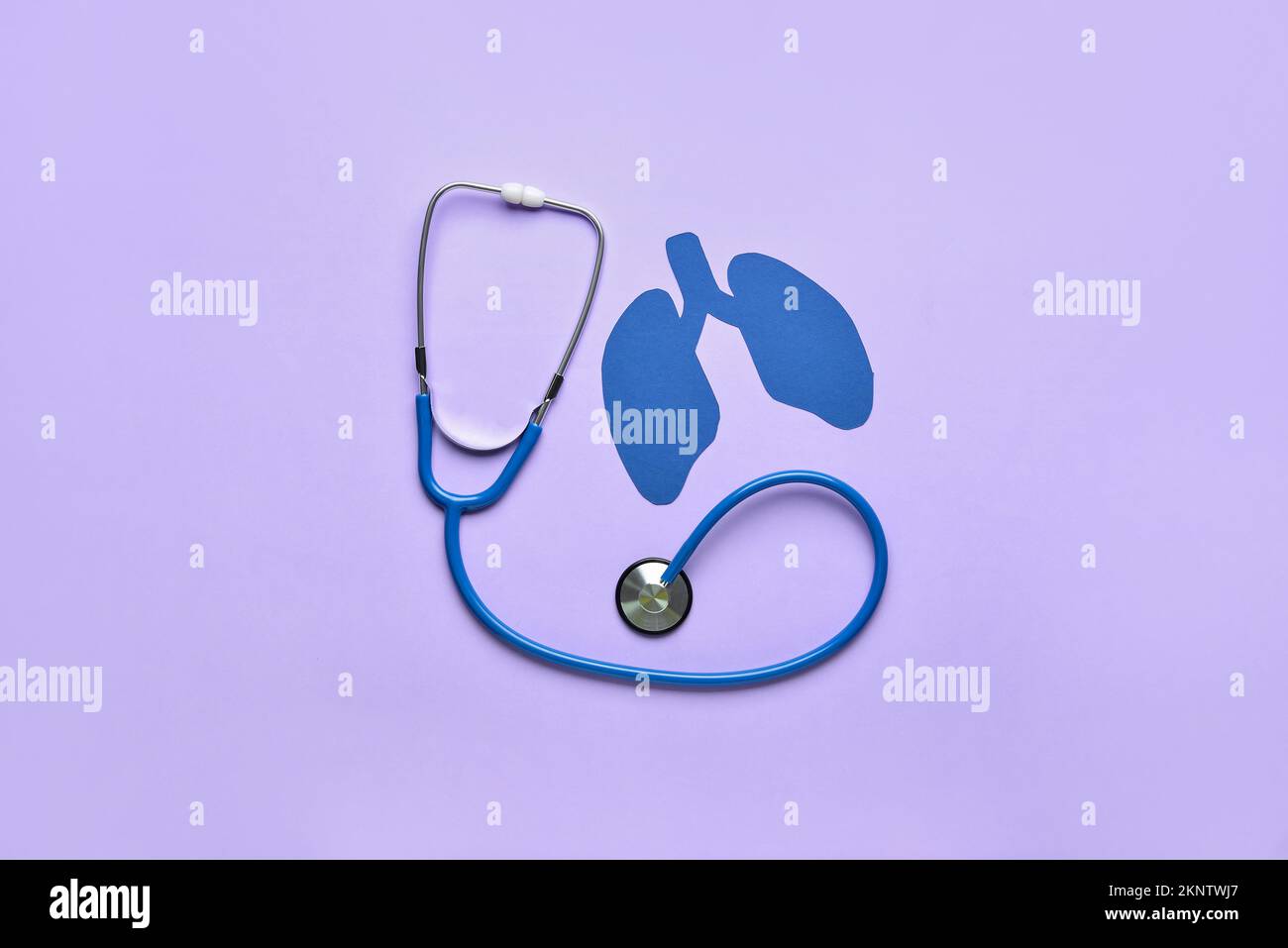 Blue paper lungs with stethoscope on lilac background Stock Photo - Alamy