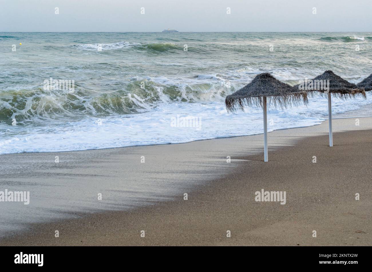 Rough seas during a storm, seen from Fuengirola beach, Costa del Sol ...