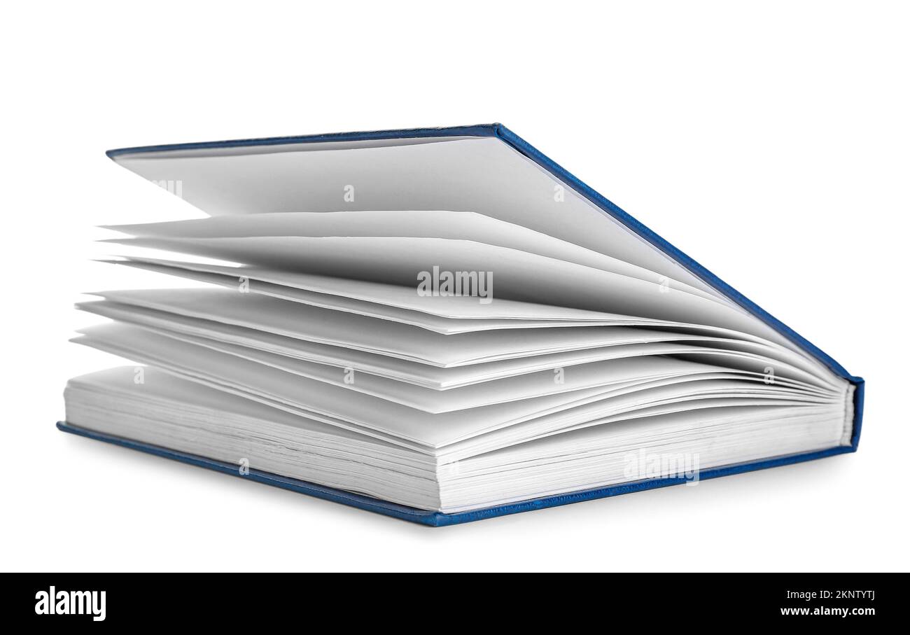 Flying book on white background Stock Photo - Alamy