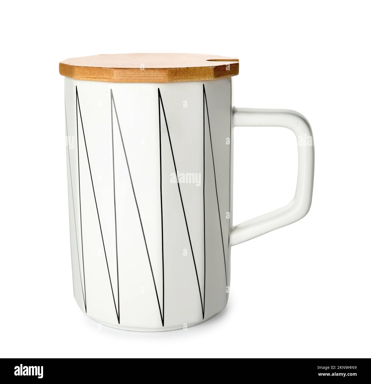 Stylish cup with wooden lid on white background Stock Photo - Alamy