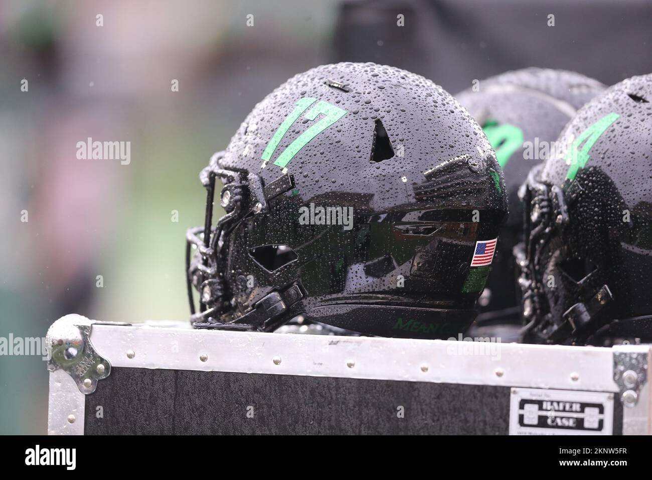 Denton, TX, USA. 26th Nov, 2022. North Texas Mean Green helmets in the ...