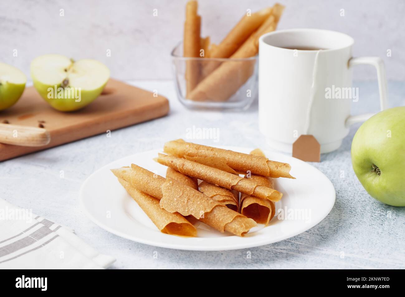 Plate with delicious apple pastilles on light background Stock Photo ...