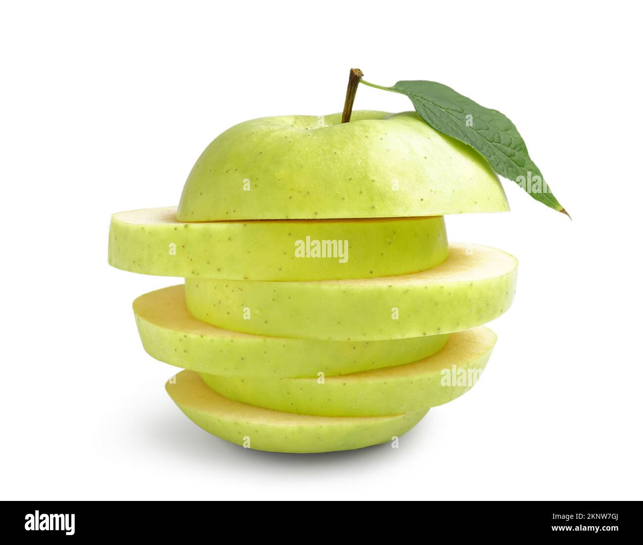 Cut green apple on white background Stock Photo - Alamy