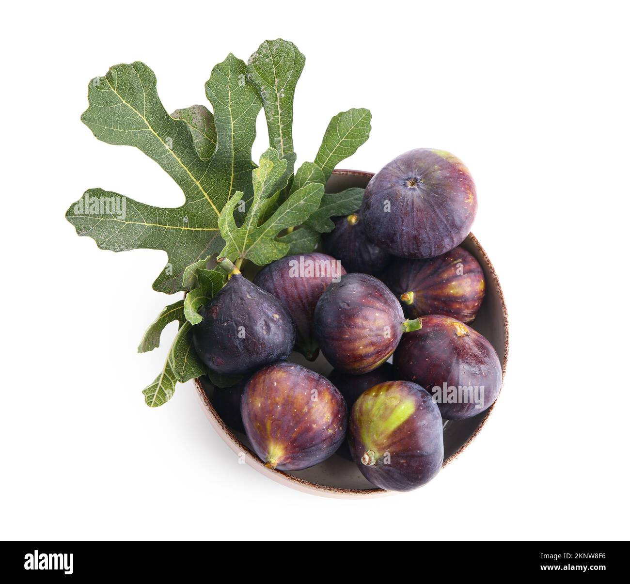 Bowl of fresh ripe figs and leaves on white background Stock Photo - Alamy