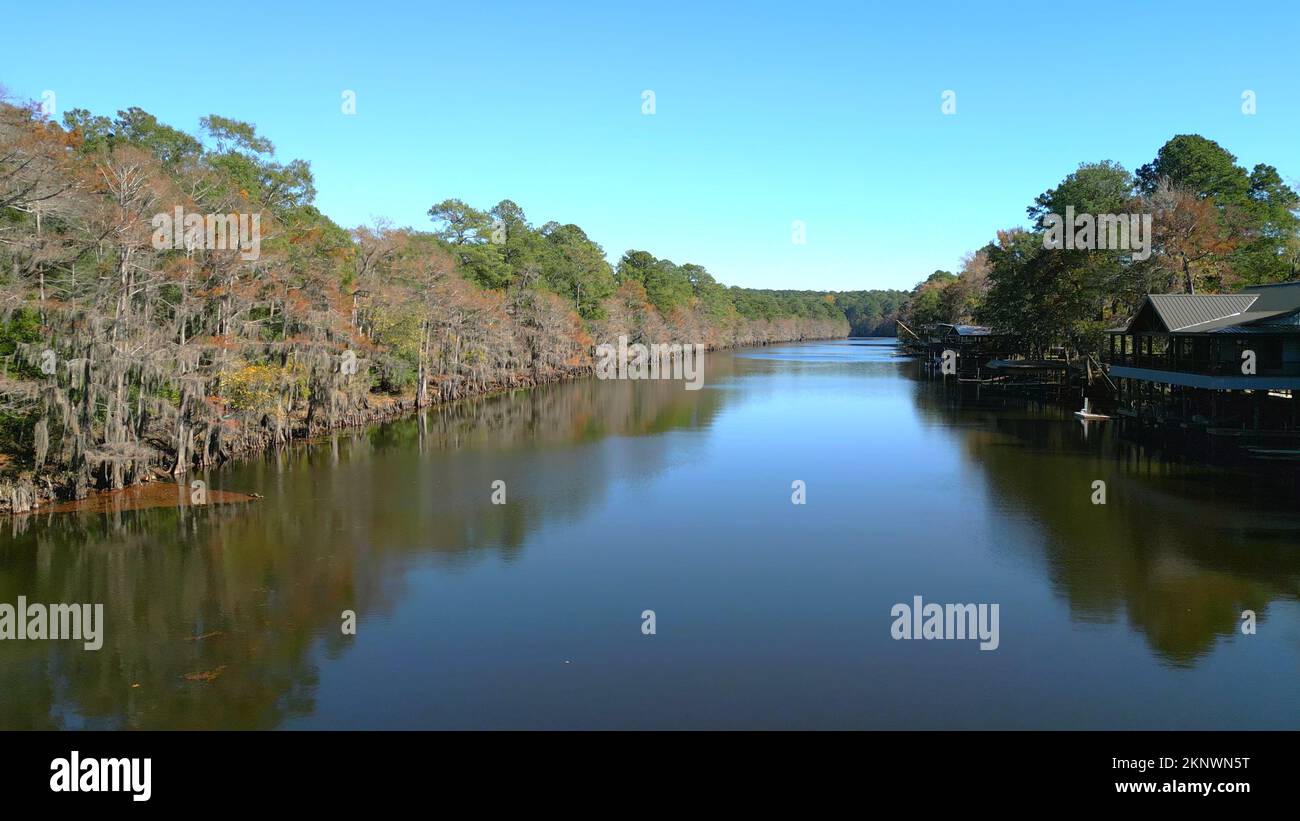 Low flight over Big Cypress Bayou River in Texas Stock Photo - Alamy