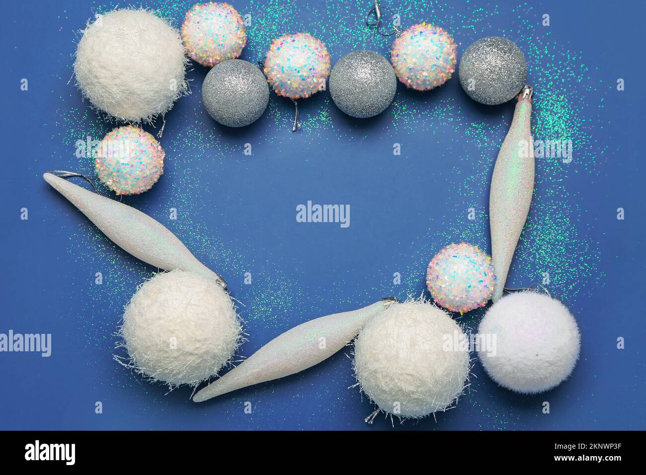 Frame made of stylish Christmas decorations on color background Stock ...