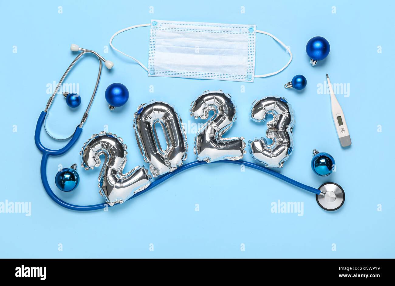 Figure 2023 made of balloons, stethoscope, medical mask, thermometer ...