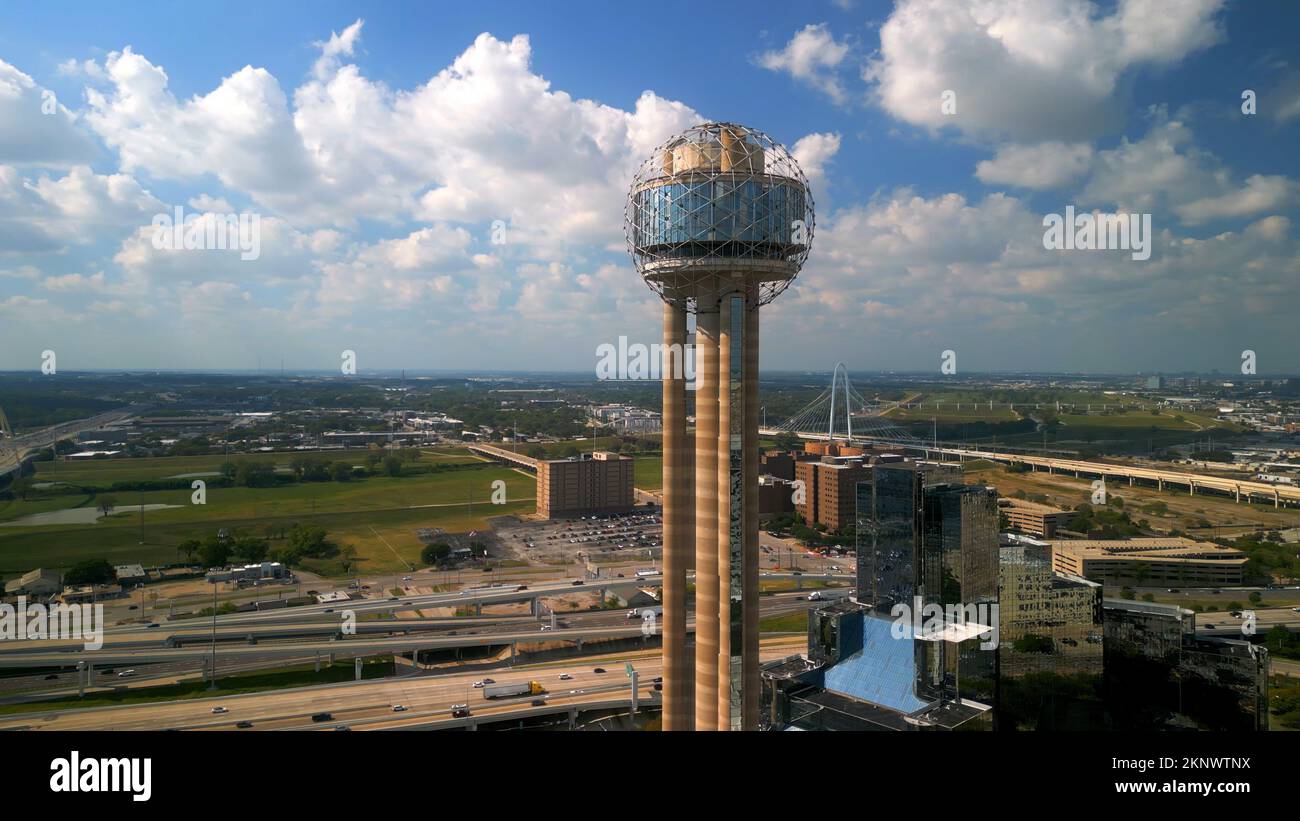 Reunion Tower at Dallas Downtown from above - DALLAS, UNITED STATES ...