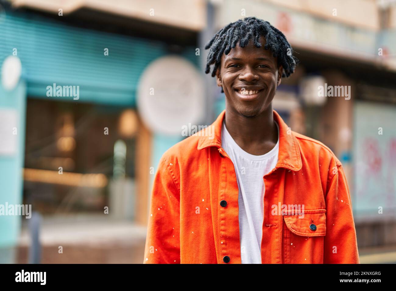 African american man smiling confident standing at street Stock Photo ...