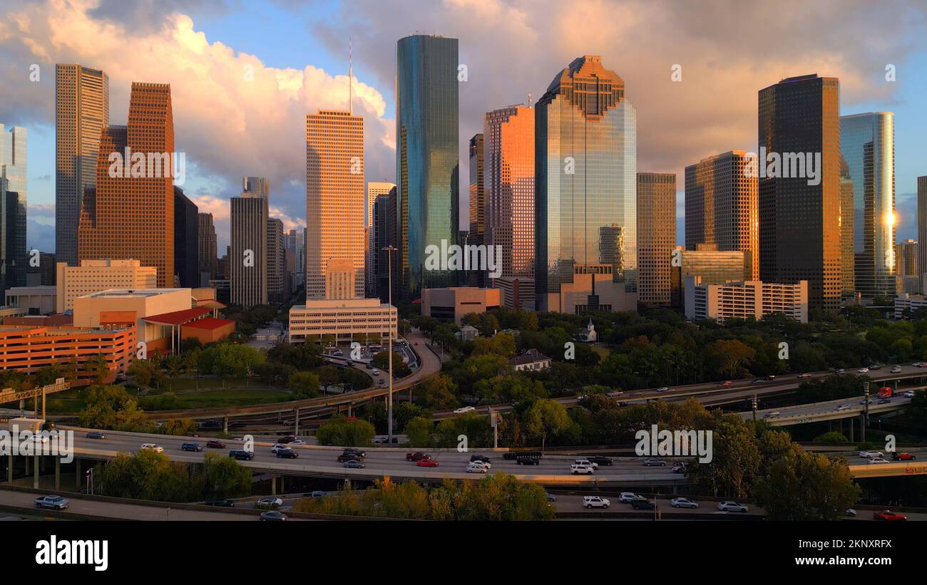 Skyline of Houston Texas at sunset Stock Photo - Alamy