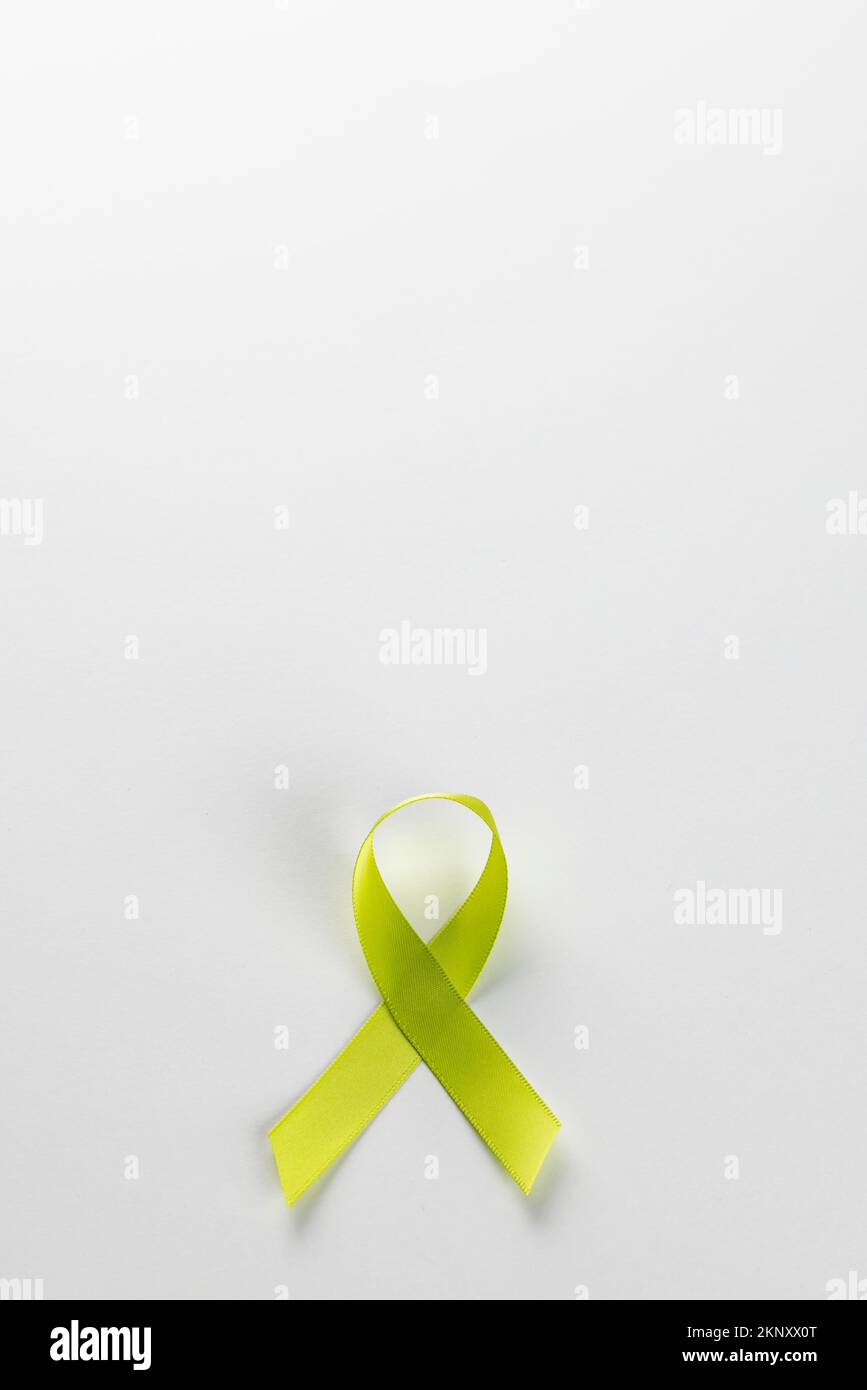 Vertical composition of light green std health awareness ribbon, on ...