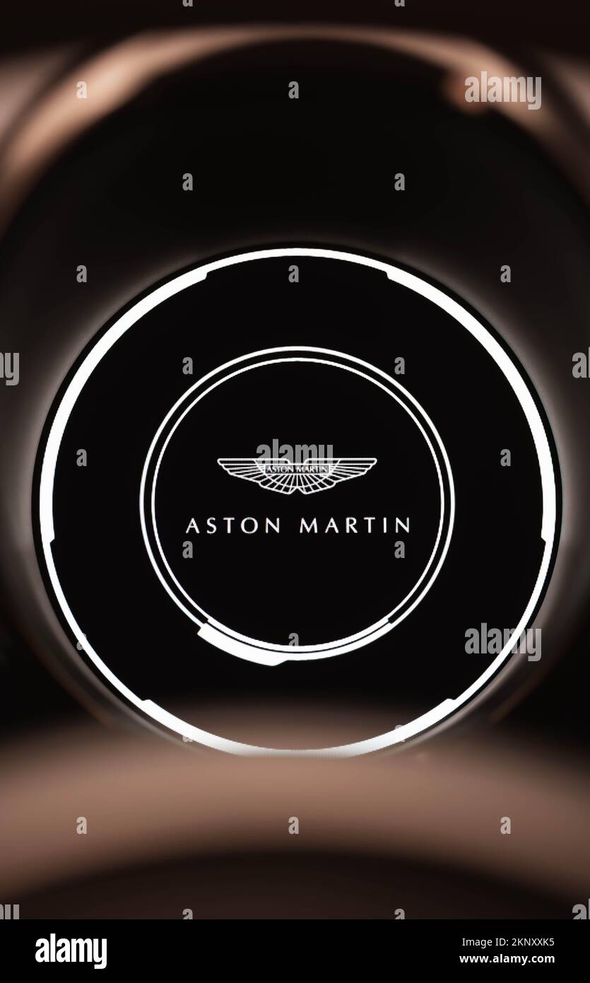 A closeup of an Aston Martin Vantage digital gauge cluster with the ...