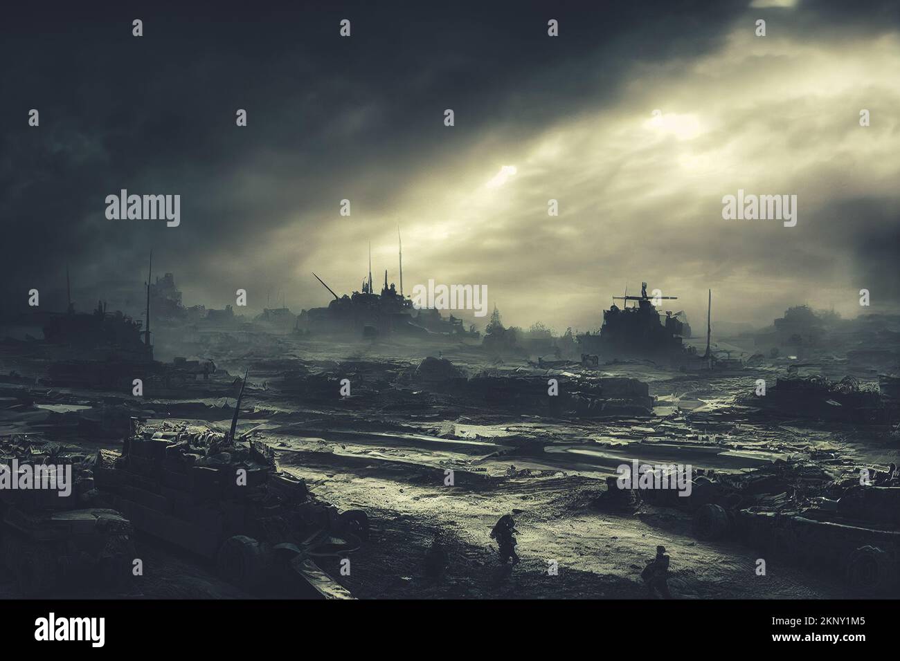 Splendid art of apocalyptic ruined landscape devastated by war ...