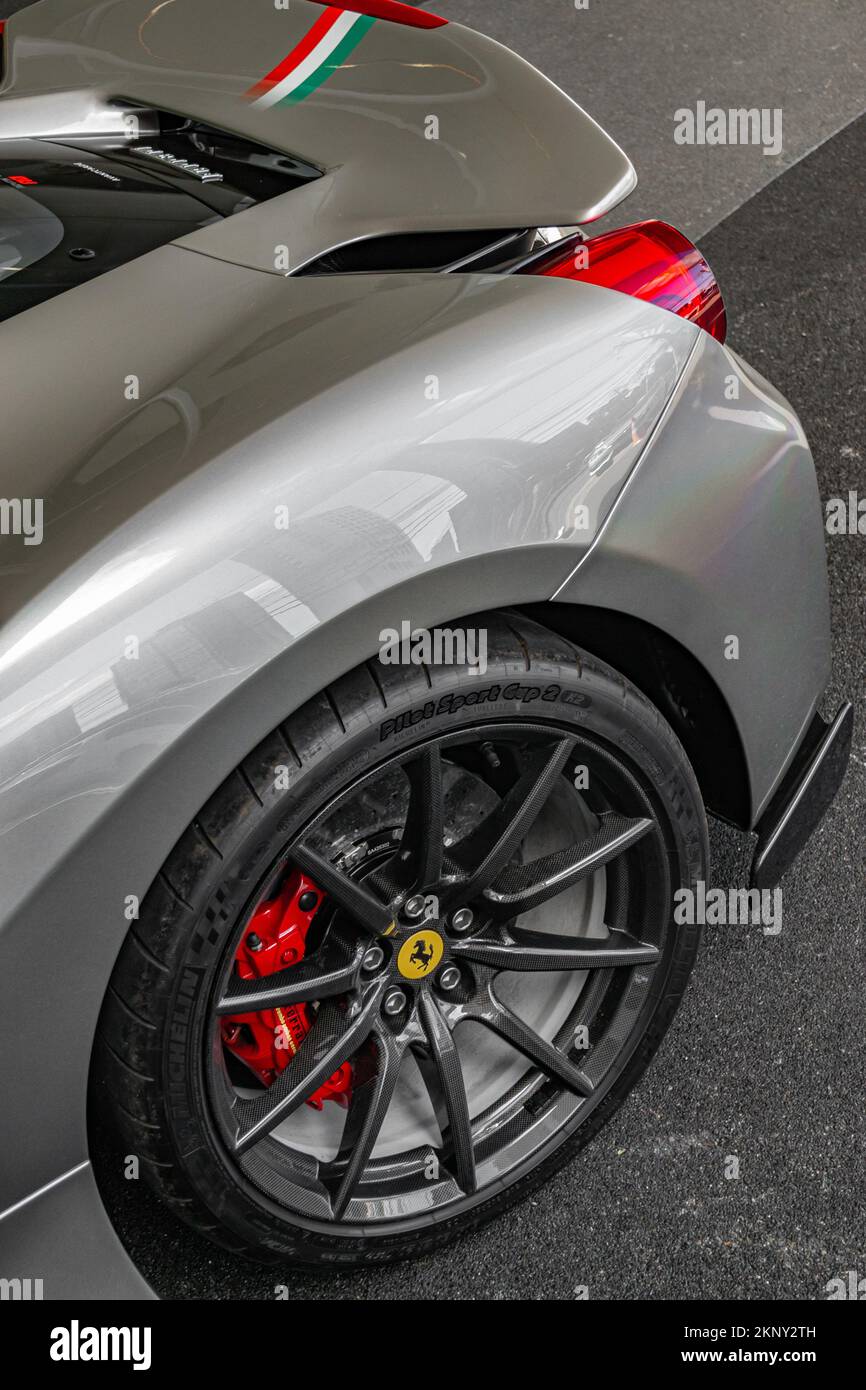 A vertical shot of the rear end of a Ferrari 488 Pista Tailor Made with ...