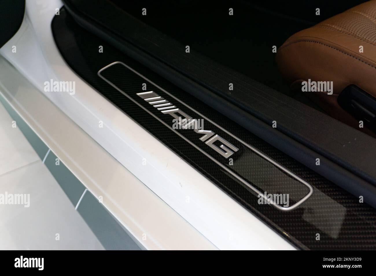 A closeup of a Mercedes Benz AMG branded door sail Stock Photo - Alamy