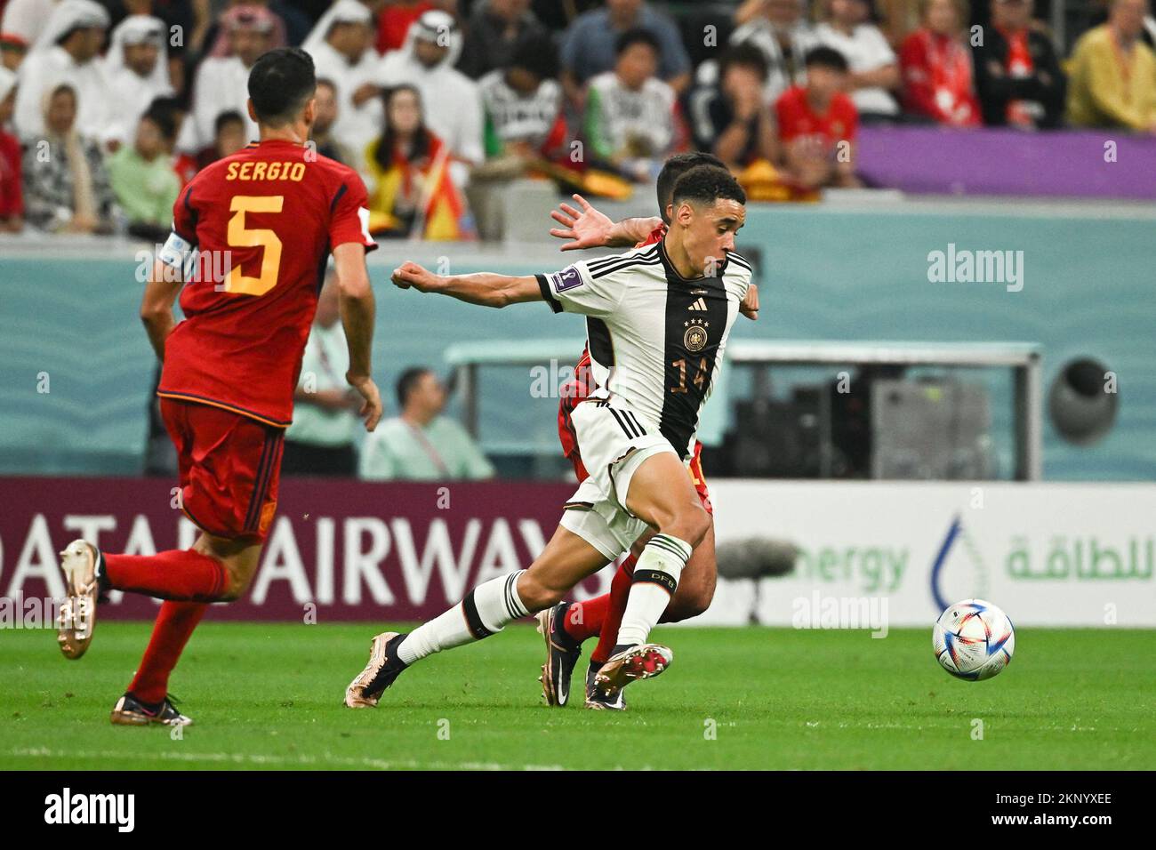Jamal Musiala of Germany and Rodri of Spain during Spain v Germany ...