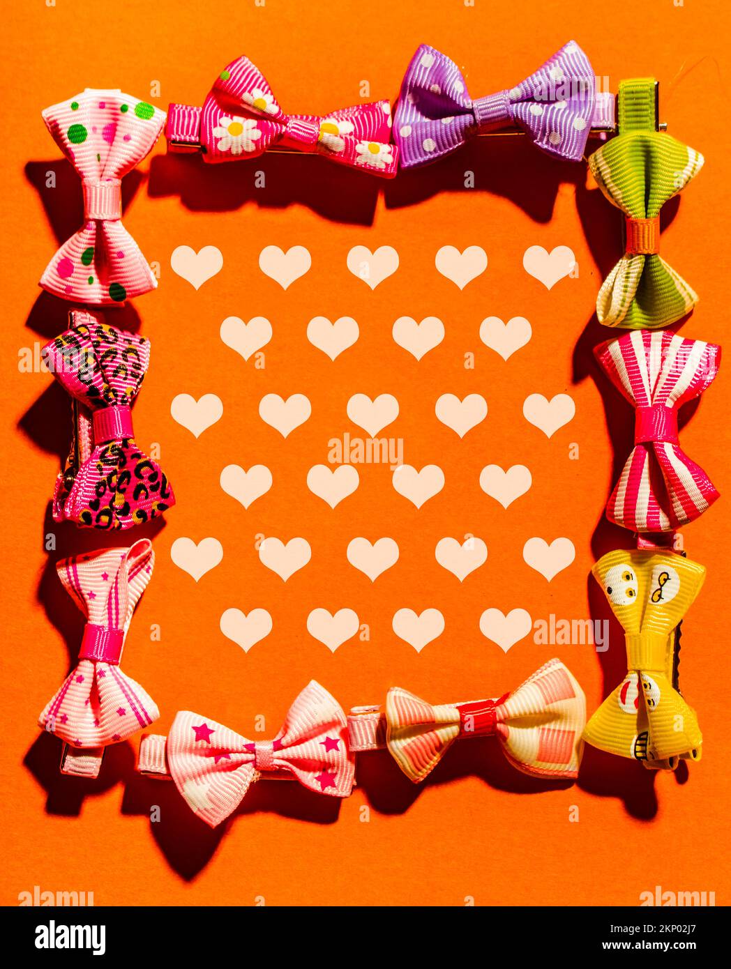 Quirky artwork on a decorative border of hair tie accessories framing a ...