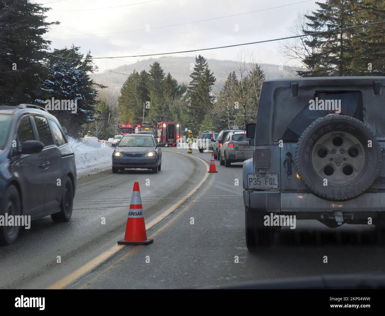 Traffic jam caused by fire. Quebec,Canada Stock Photo - Alamy
