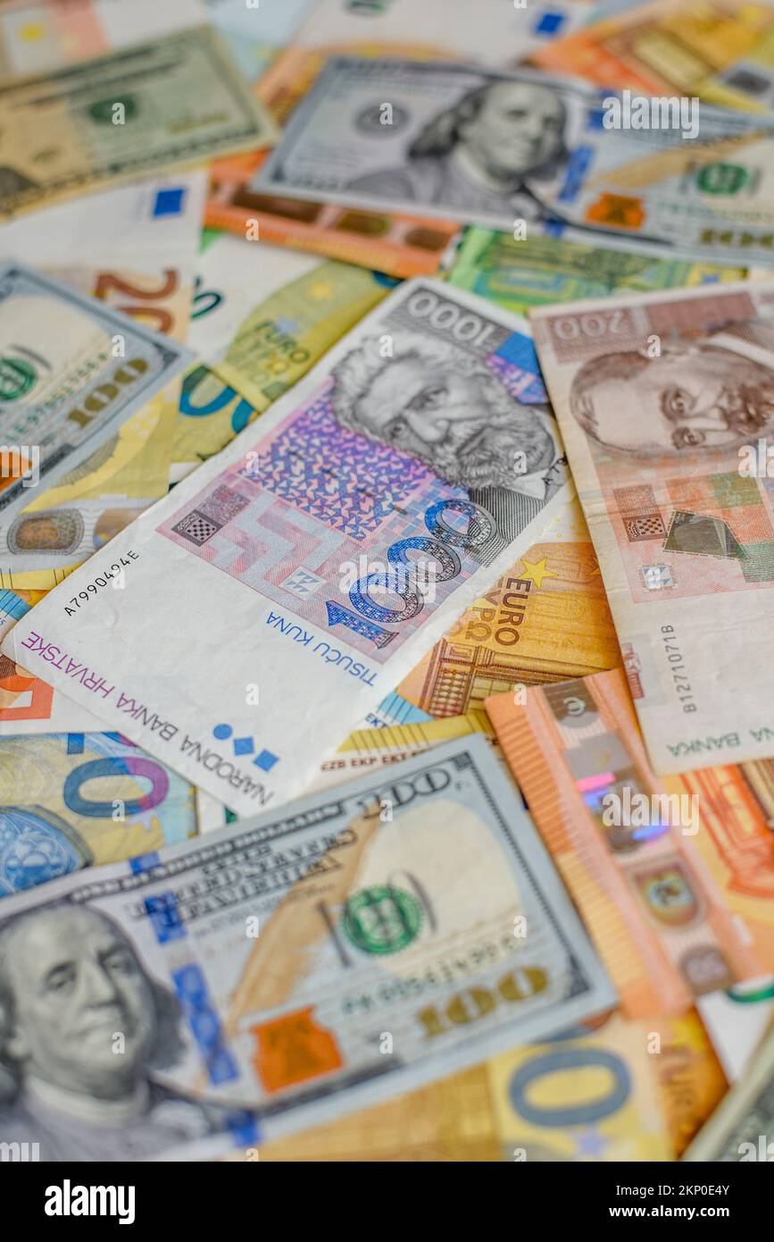 The packs of various dominations of both euro and dollar Stock Photo ...