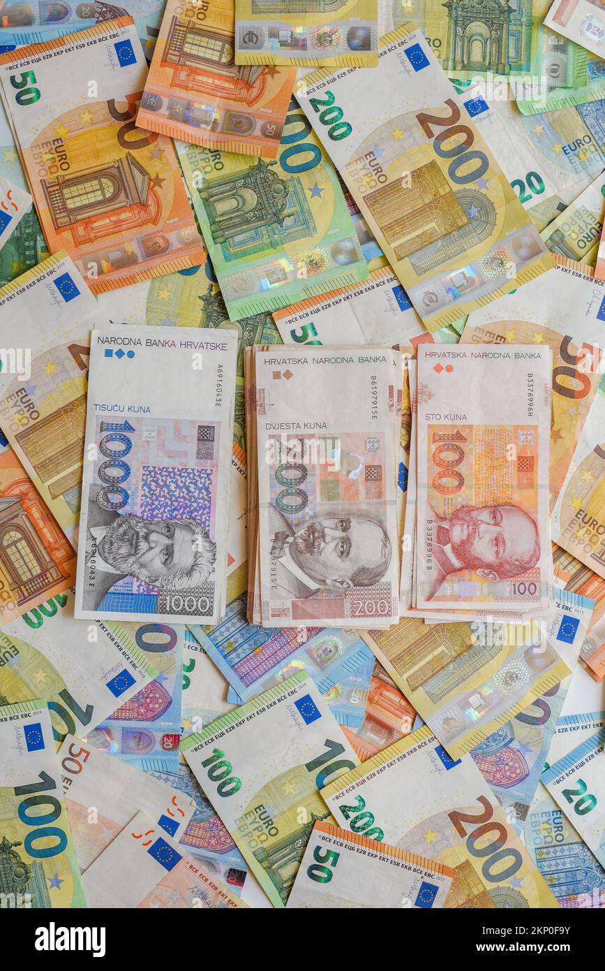 The packs of various dominations of both euro and dollar Stock Photo ...