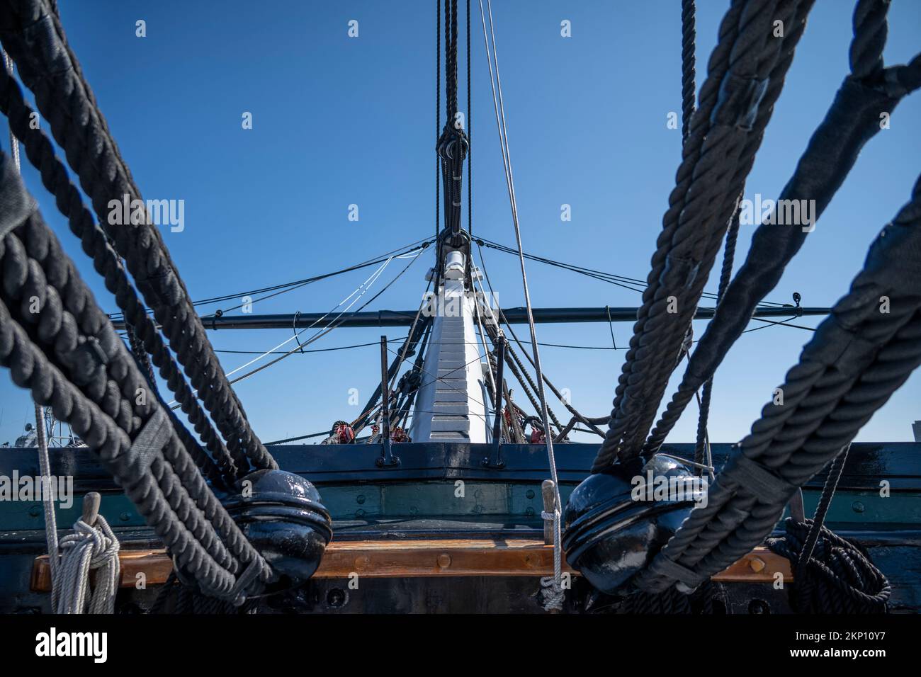 looking directly toward the bowsprit on the upper deck of the USS ...