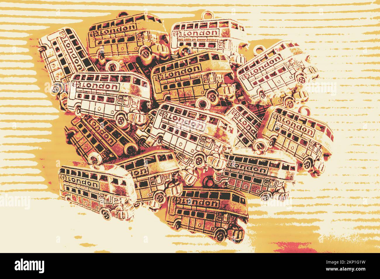 Vintage advertisement on pop art buses from traditional travel tours ...