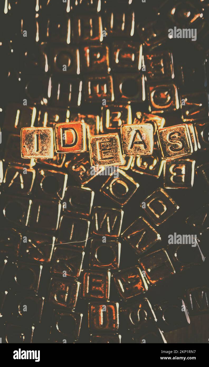 Ideas text illuminated in letterpress typography Stock Photo - Alamy