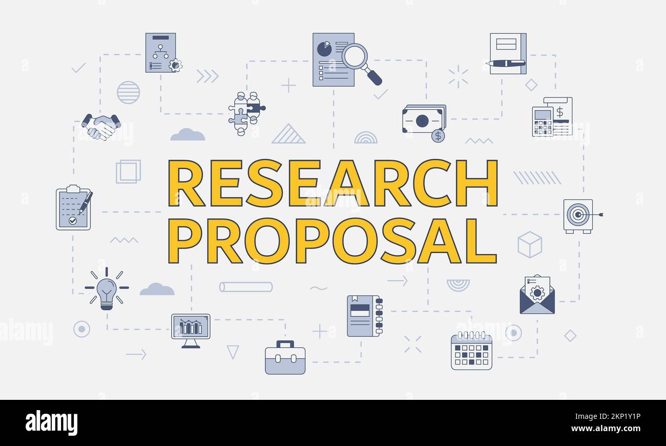 research proposal concept with icon set with big word or text on center ...