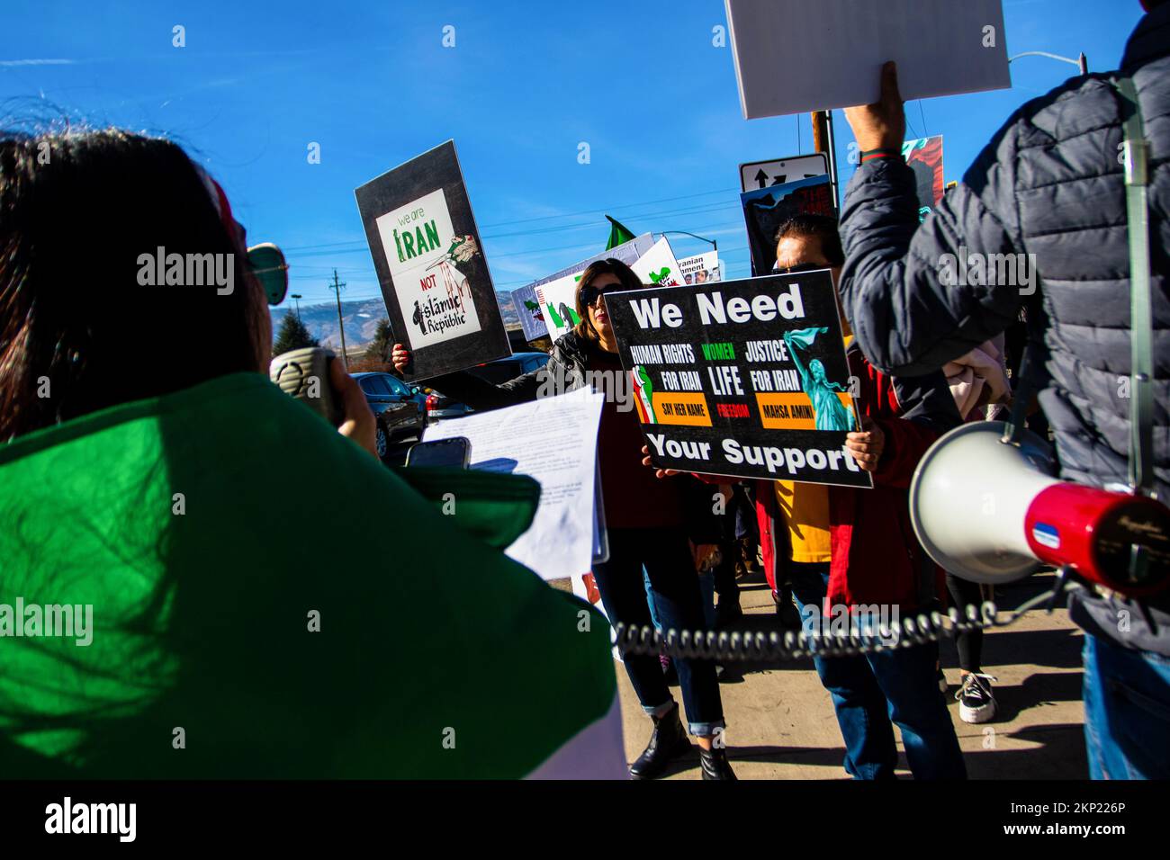 Protesters hold placards expressing their opinion during the ...