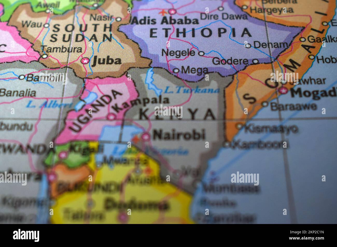 Kenya Travel Concept Country Name On The Political World Map Very Macro ...